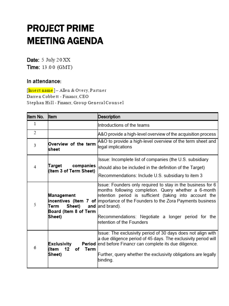 Task 2 - Meeting Agenda Template | PDF
