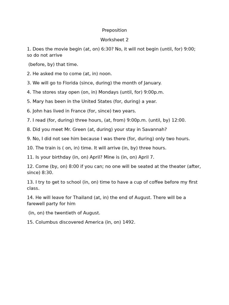 Preposition Ws2 | PDF