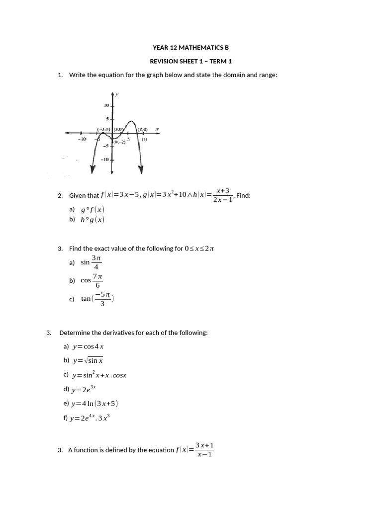 Year 12 Maths B Revision Guide | PDF