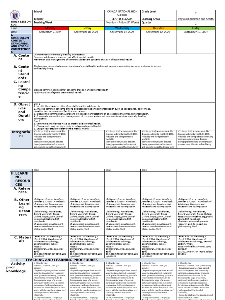 Grade 7 Health: 1st Quarter Lessons | PDF | Wellness