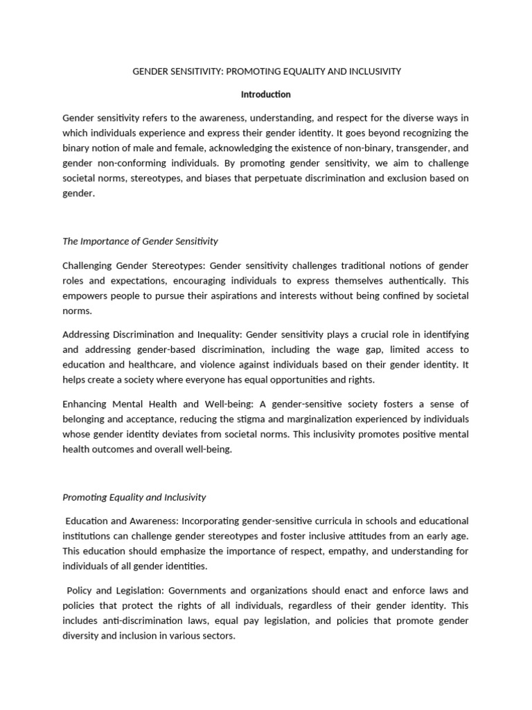 Position Paper_Gender Sensitivity PromotingEquality and Inclusivity | PDF