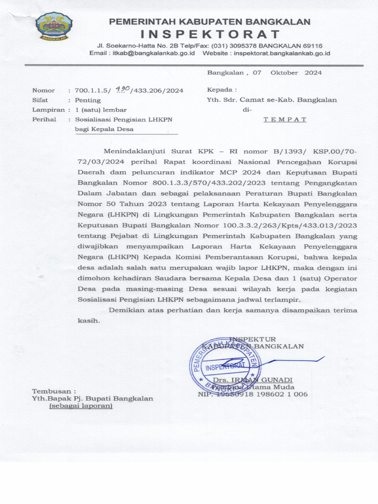 surat sosialisasi pengisian LHKPN | PDF surat sosialisasi pengisian LHKPN | PDF