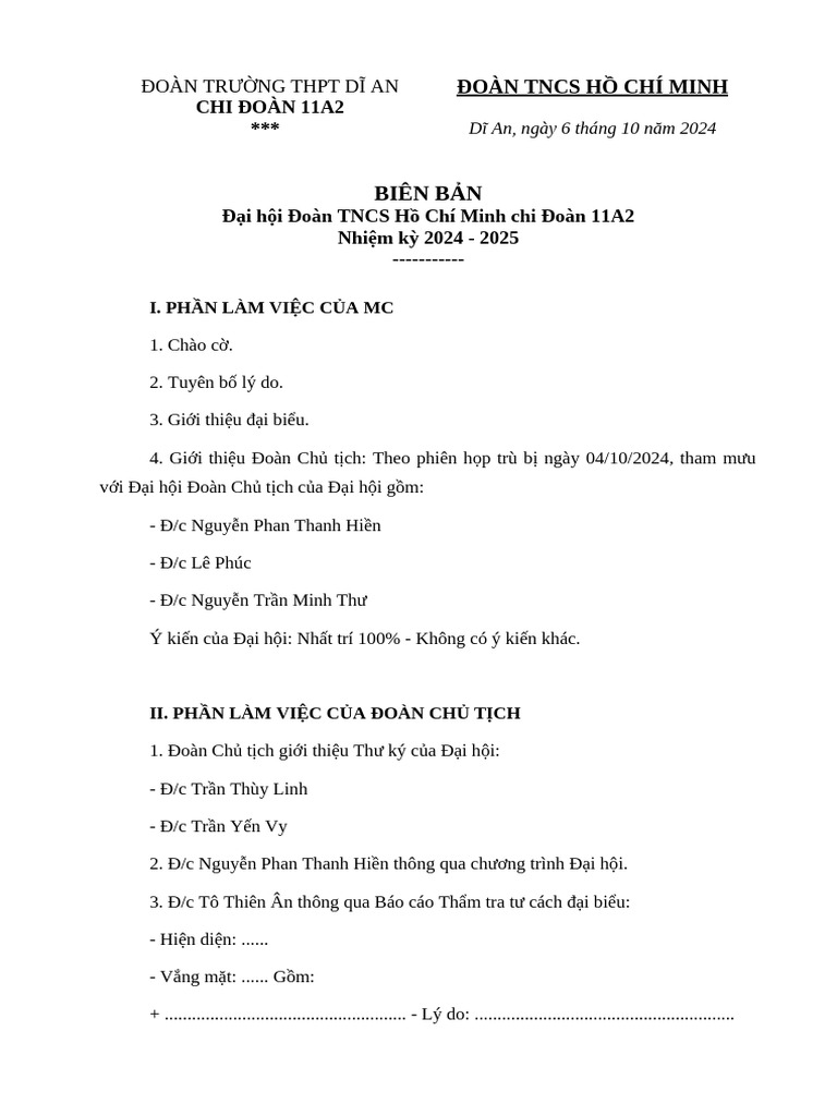Bien Ban Dai Hoi | PDF