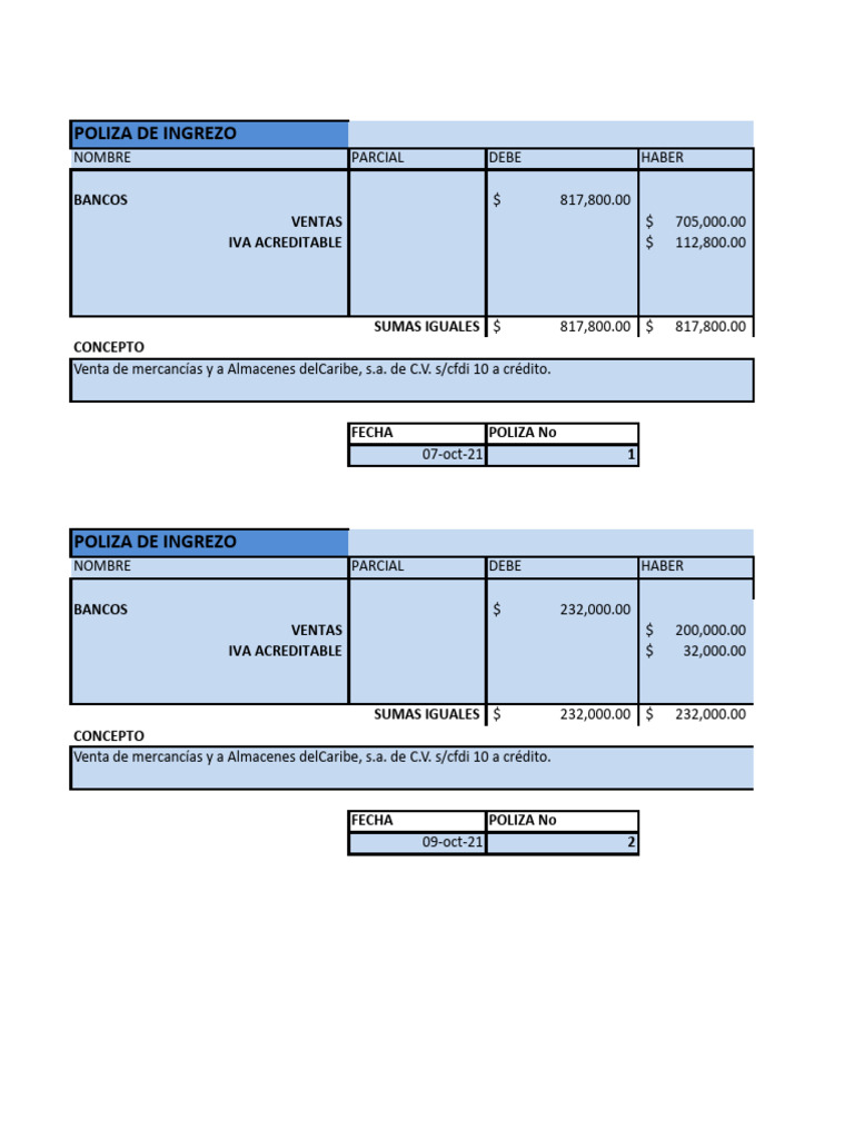 Polizas de Ingresos, Egresos, Diario | PDF