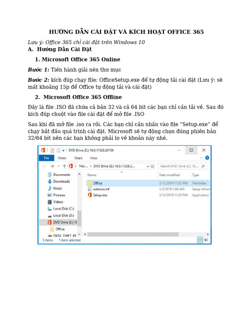 Hướng Dẫn Cài Đặt Và Kích Hoạt Office 365 | PDF