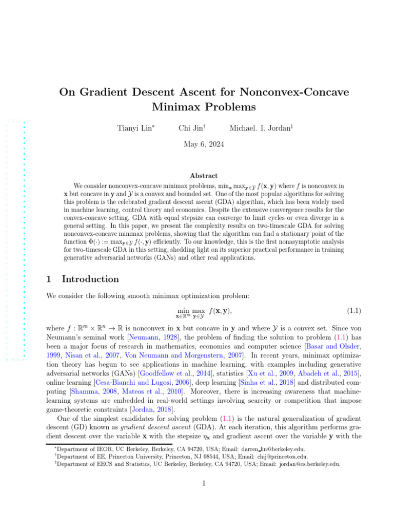 On Gradient Descent Ascent For Nonconvex-Concave Minimax Problems | PDF