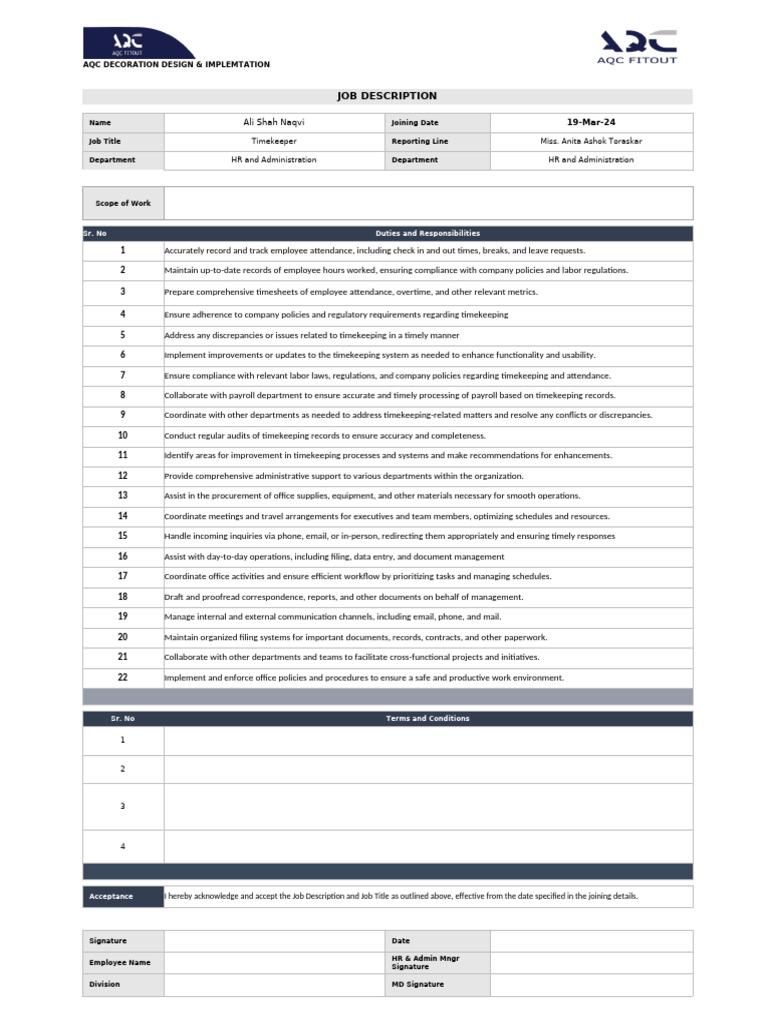 Job Description Template | PDF