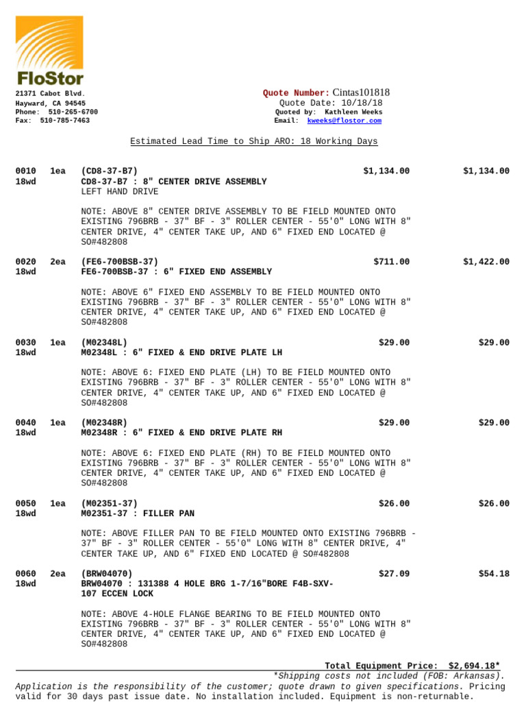 Flostor Roach Conveyor Rebuild Parts | PDF