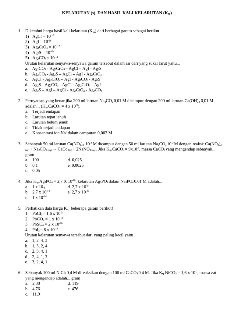 Soal S Dan KSP | PDF