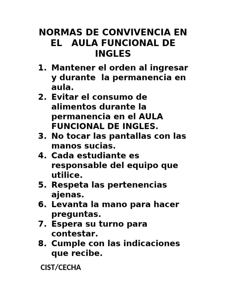 Normas de Convivencia en El Aula Aip 2019 | PDF