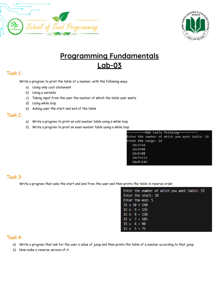 LAB 03-PFAI Practice of While Loop | PDF