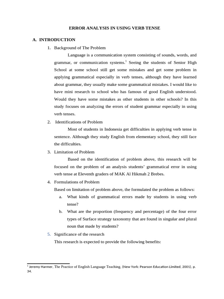 Error Analysis of Verb Tense at MAK Al Hikmah 2 | PDF | Language Arts ...