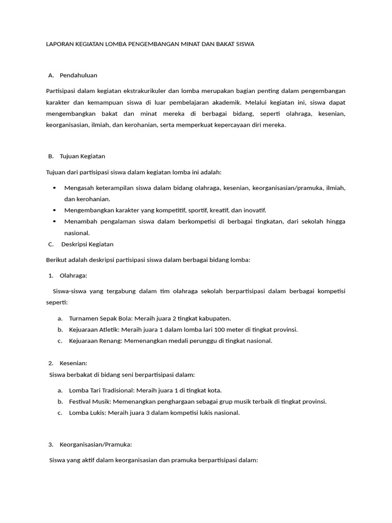 Laporan Kegiatan Lomba Pengembangan Minat Dan Bakat Siswa | PDF