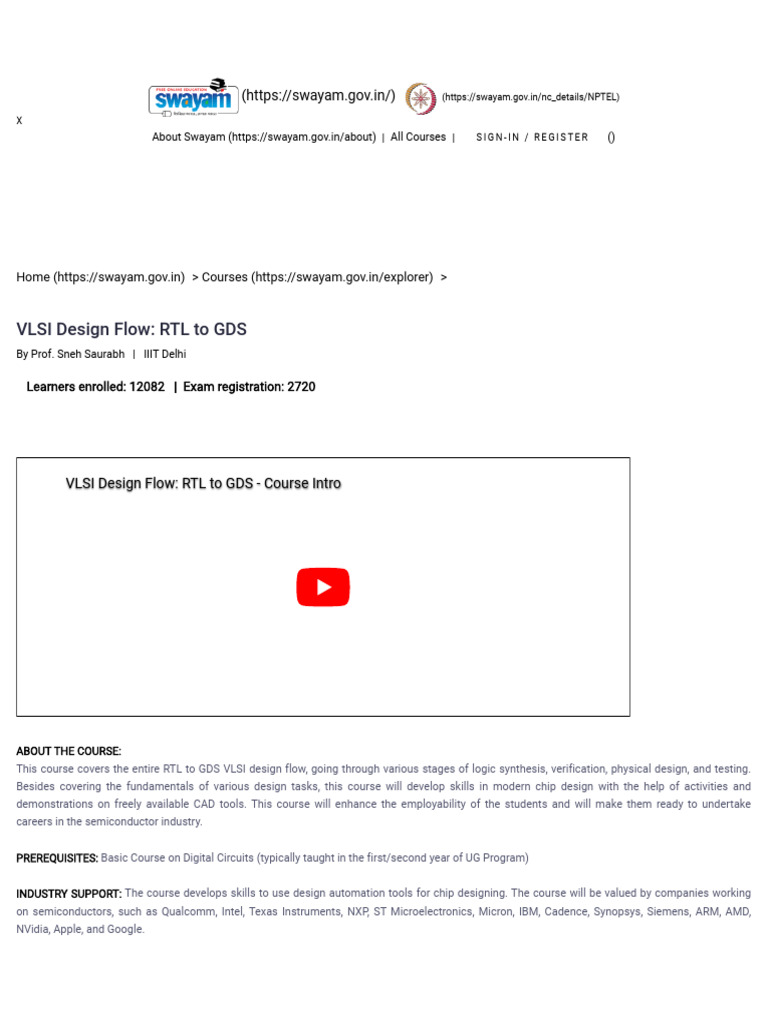 17 - VLSI Design Flow - RTL To GDS - Course | PDF