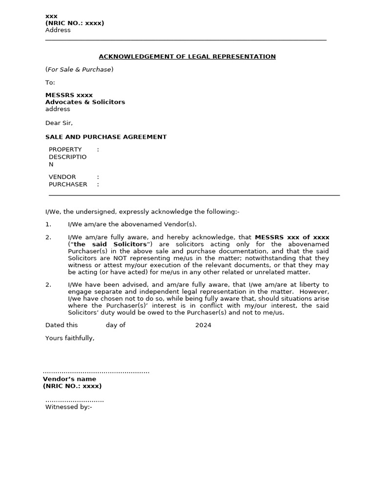 Legal Acknowledgement for Property Sale | PDF