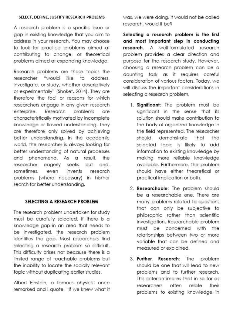 Selecting A Research Problem | PDF