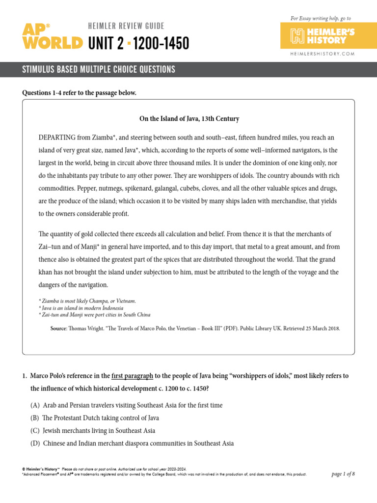 AP World HRG Unit 2 MCQs | PDF