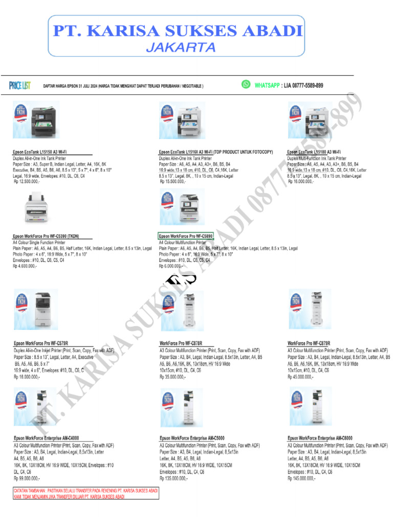Price List Percetakan PT - Ksa | PDF