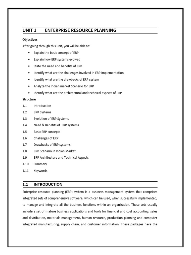 ERP - Unit 1 | PDF