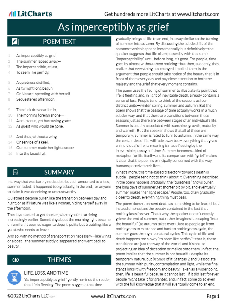 LitCharts As Imperceptibly As Grief | PDF