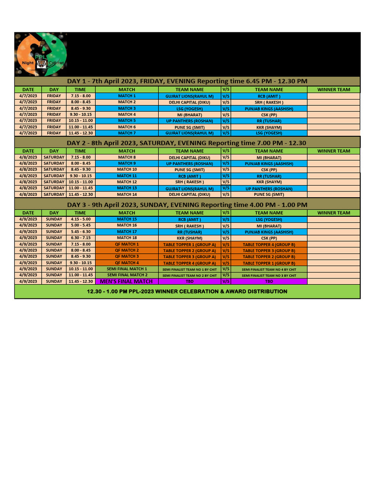 PPL Schedule 2023 | PDF