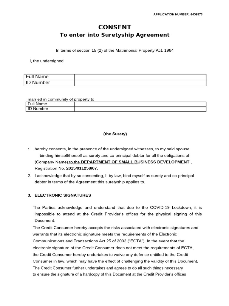 SMME Surety Agreement Consent | PDF