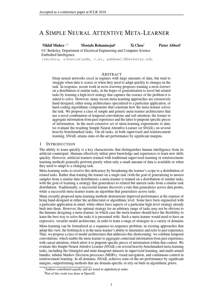Simple Attentive Meta Learner RL | PDF
