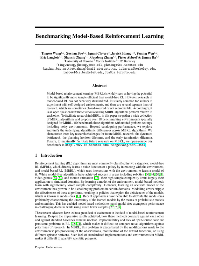 Benchmarking Model Based RL | PDF