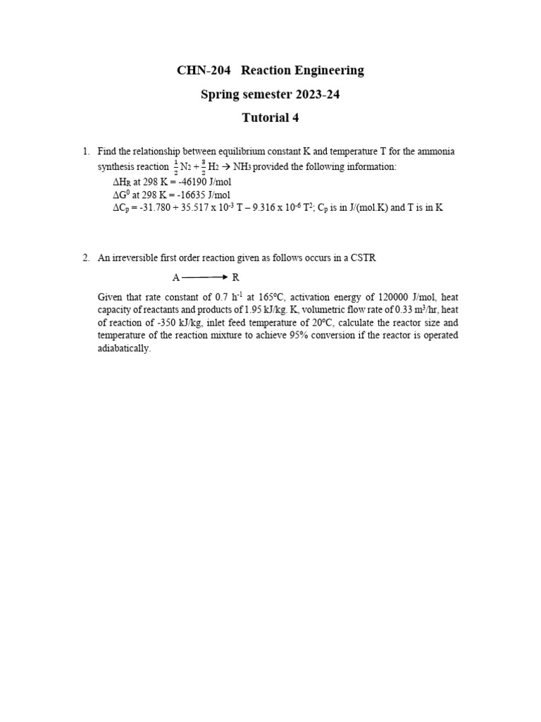 Tutorial 4 - CHN 204 | PDF