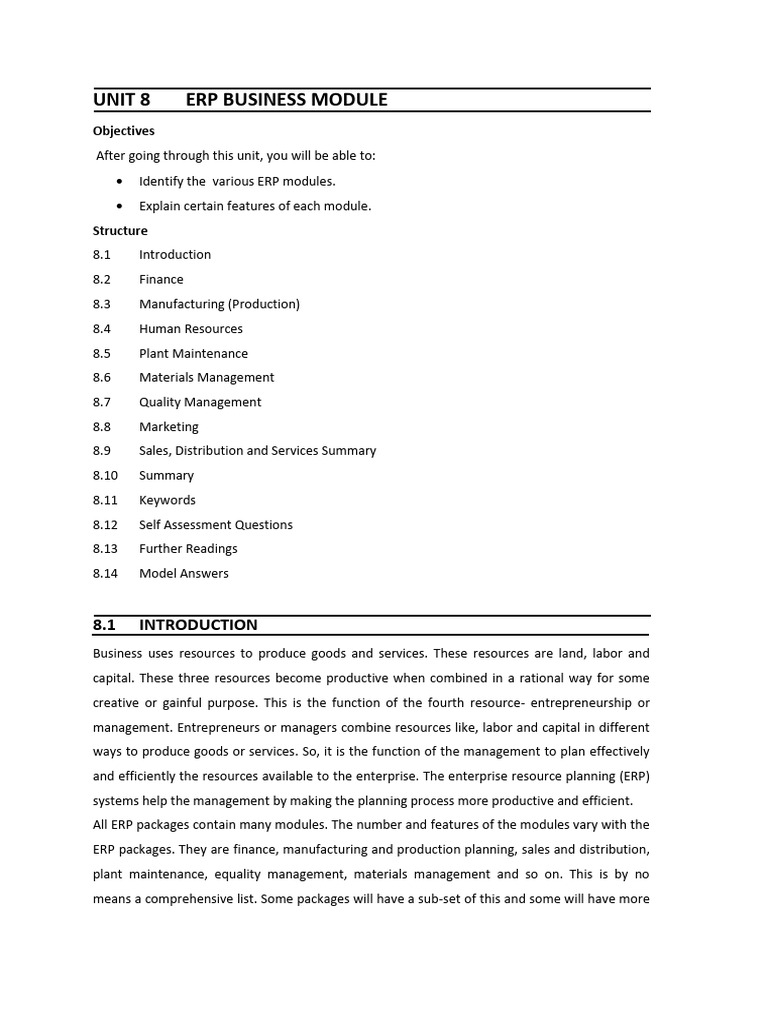 ERP - Unit 8 | PDF