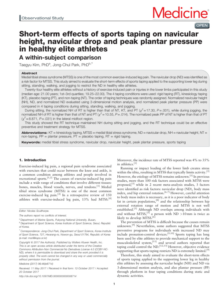 Kim - Short-Term Effects of Sports Taping On Navicular Height | PDF