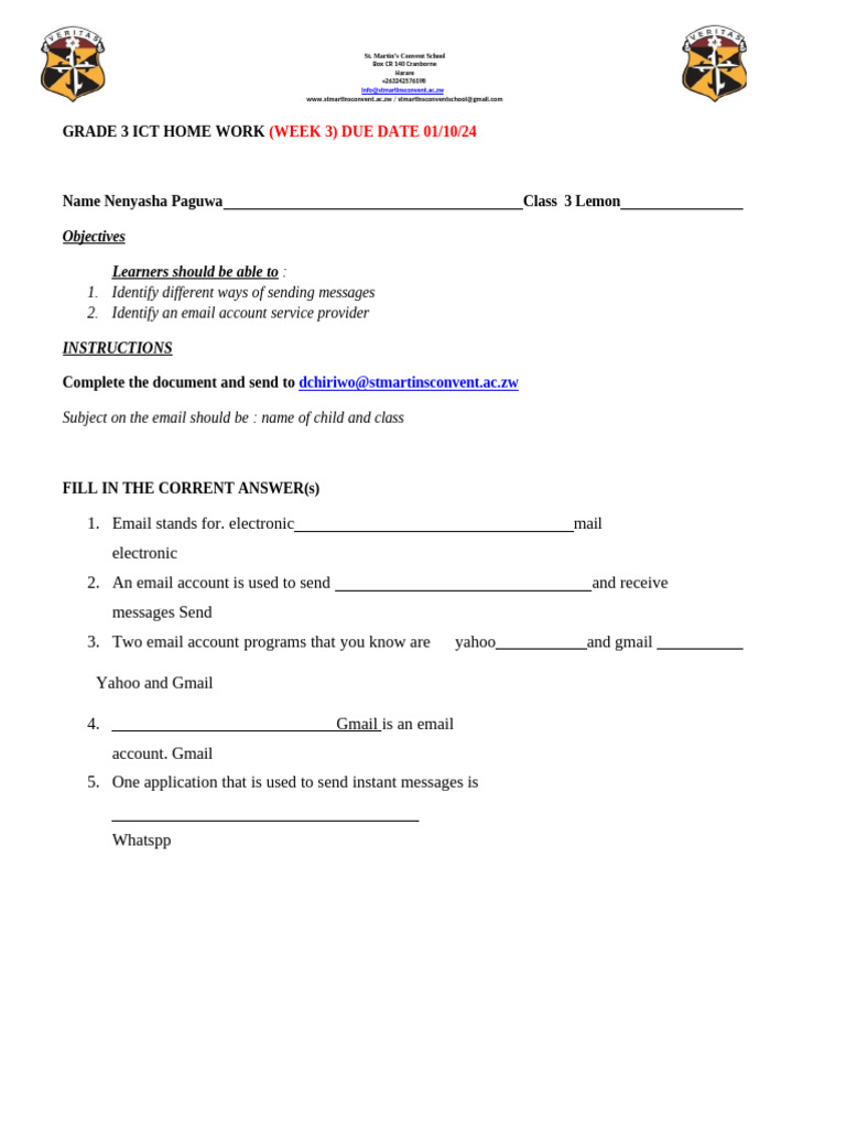 Grade 3 Ict Home Work | PDF