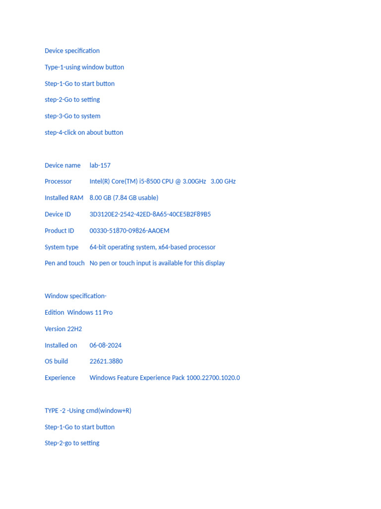 Computer Specification | PDF