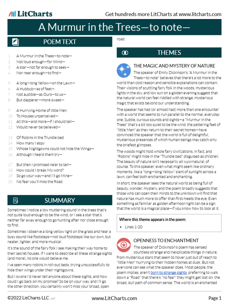 LitCharts A Murmur in The Trees To Note | PDF