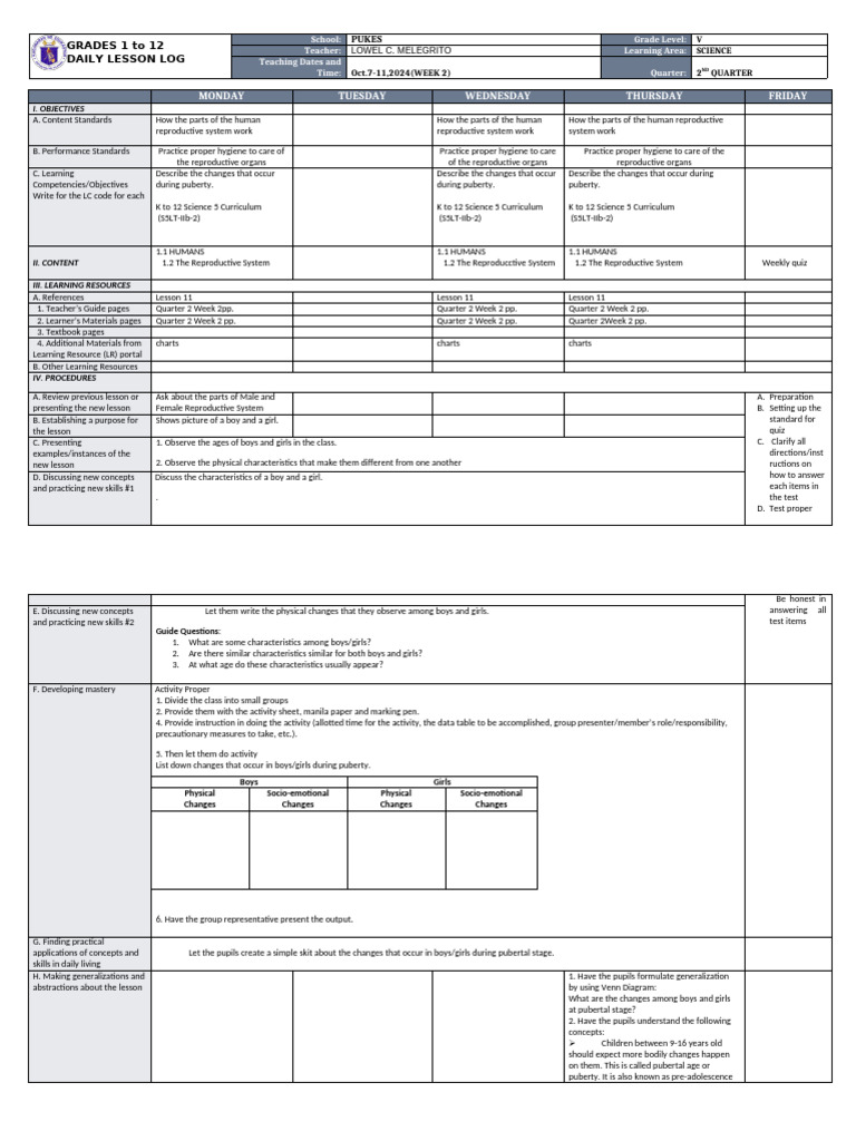 DLL Science-5 Q2 W2 | PDF