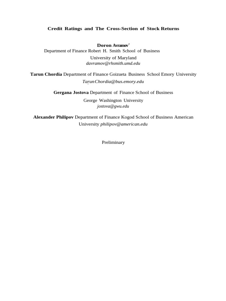Credit Ratings and The Cross-Section of Stock Returns: Davramov@rhsmith ...
