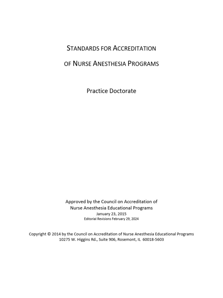 Standards For Accreditation of Nurse Anesthesia Programs Practice Doctorate Editorial Rev ...