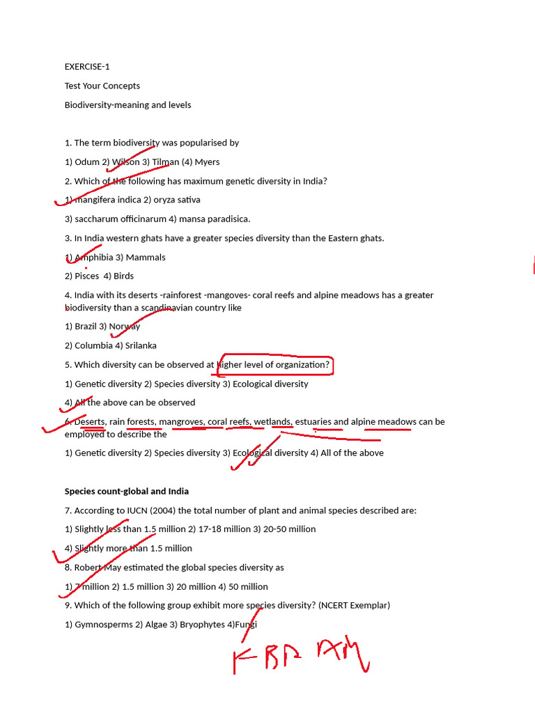 Biodiversity Exercises | PDF