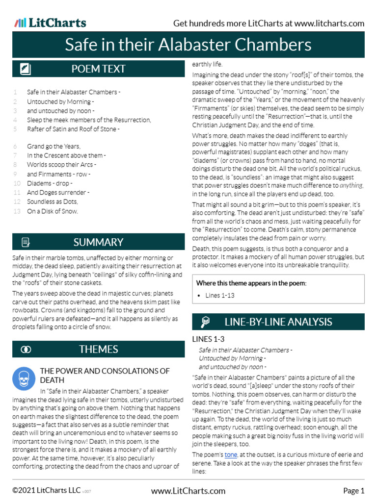 LitCharts Safe in Their Alabaster Chambers | PDF