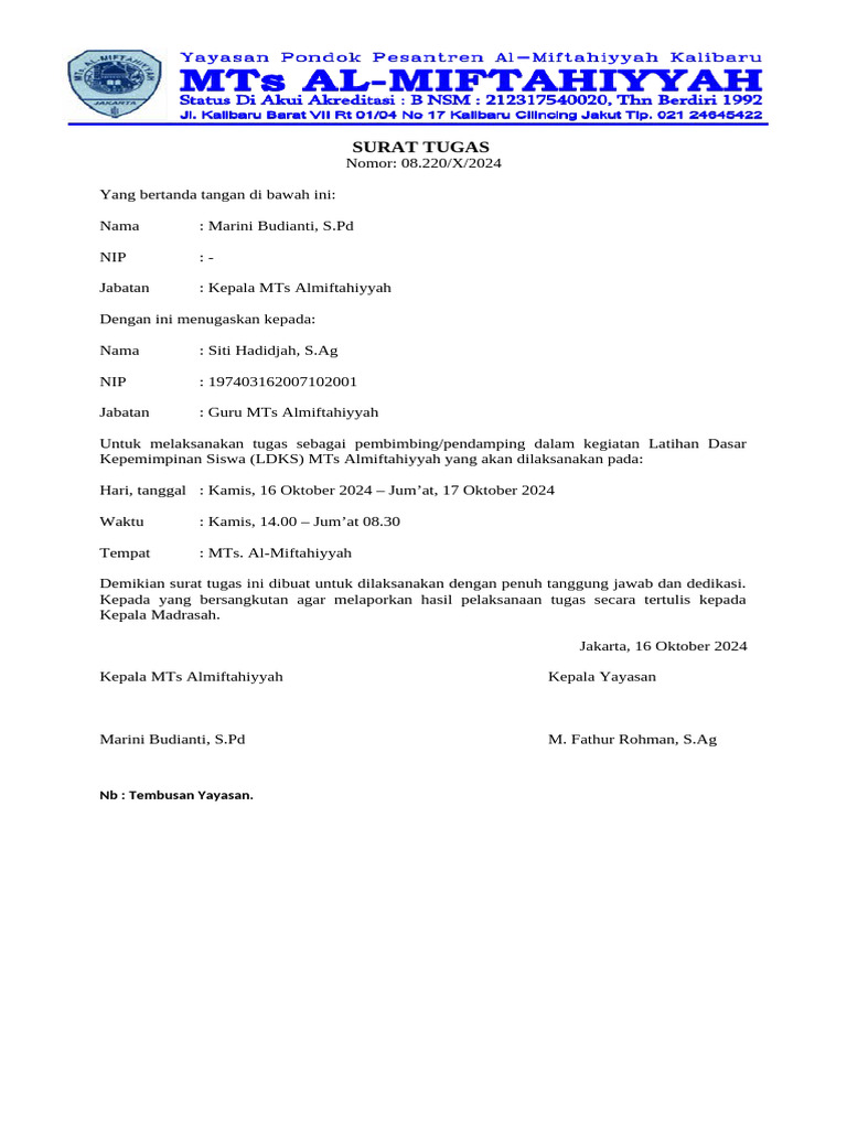 Surat Tugas LDKS | PDF