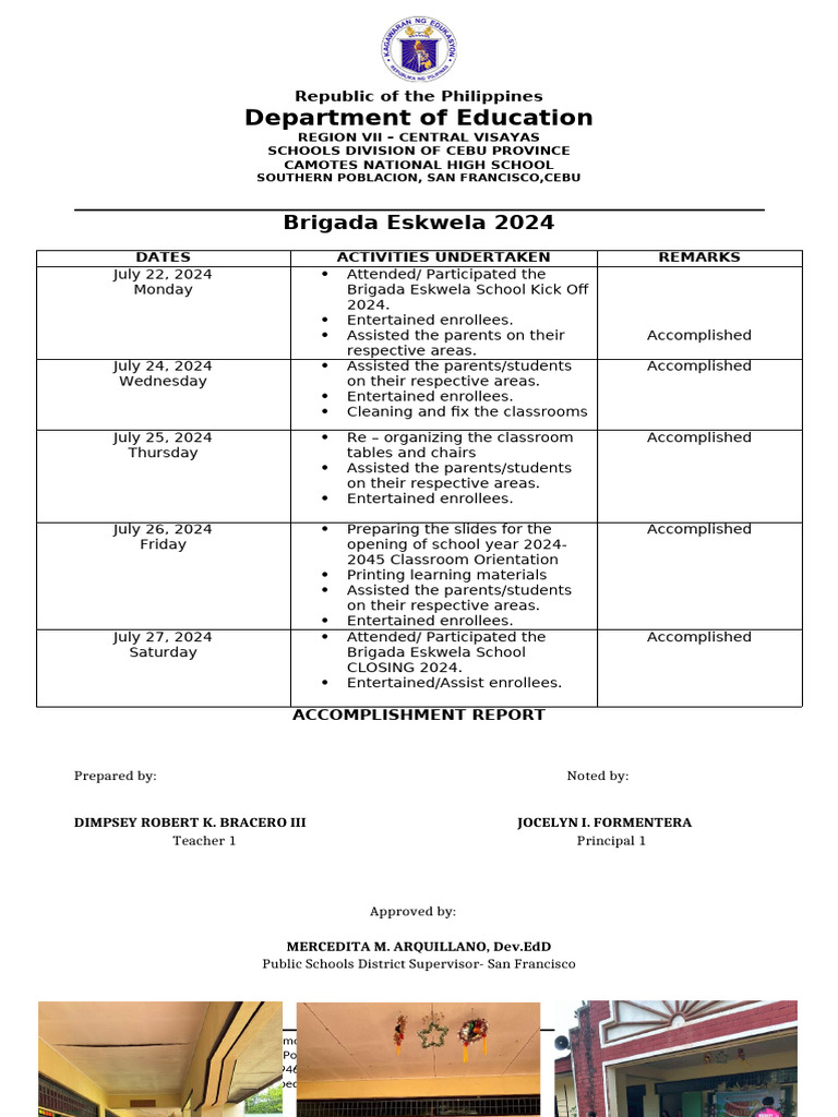 Brigada Eskwela Accomplishment Report - 2024 2025 | PDF