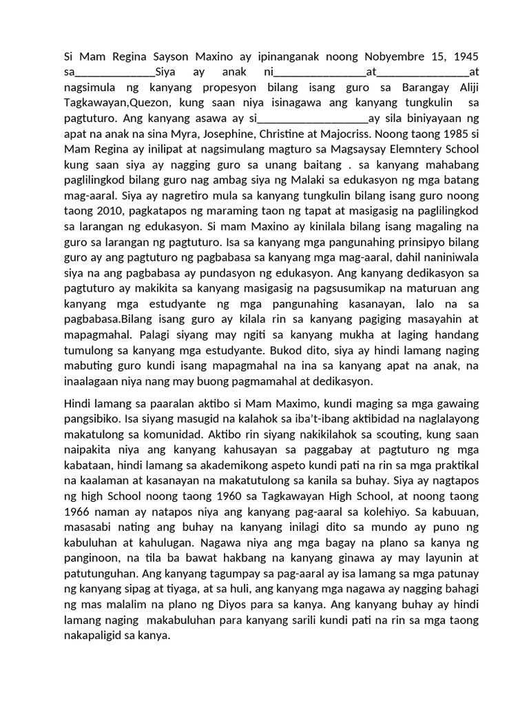 Si Mam Regina Sayson Maxino Ay Ipinanganak Noong Nobyembre 15 | PDF