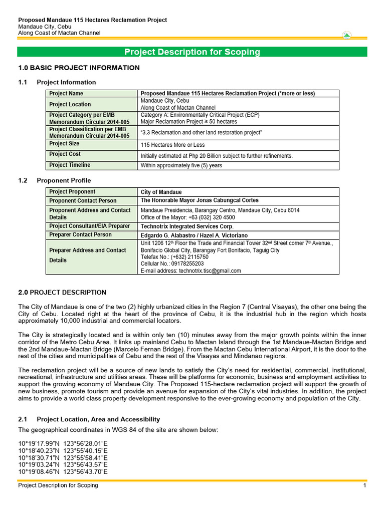 Mandaue 115 Project Description For Scoping | PDF