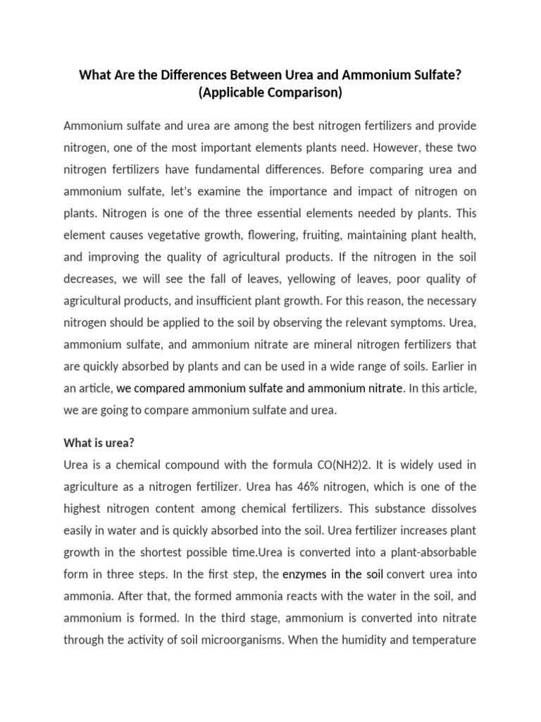 What Are The Differences Between Urea and Ammonium Sulfate | PDF