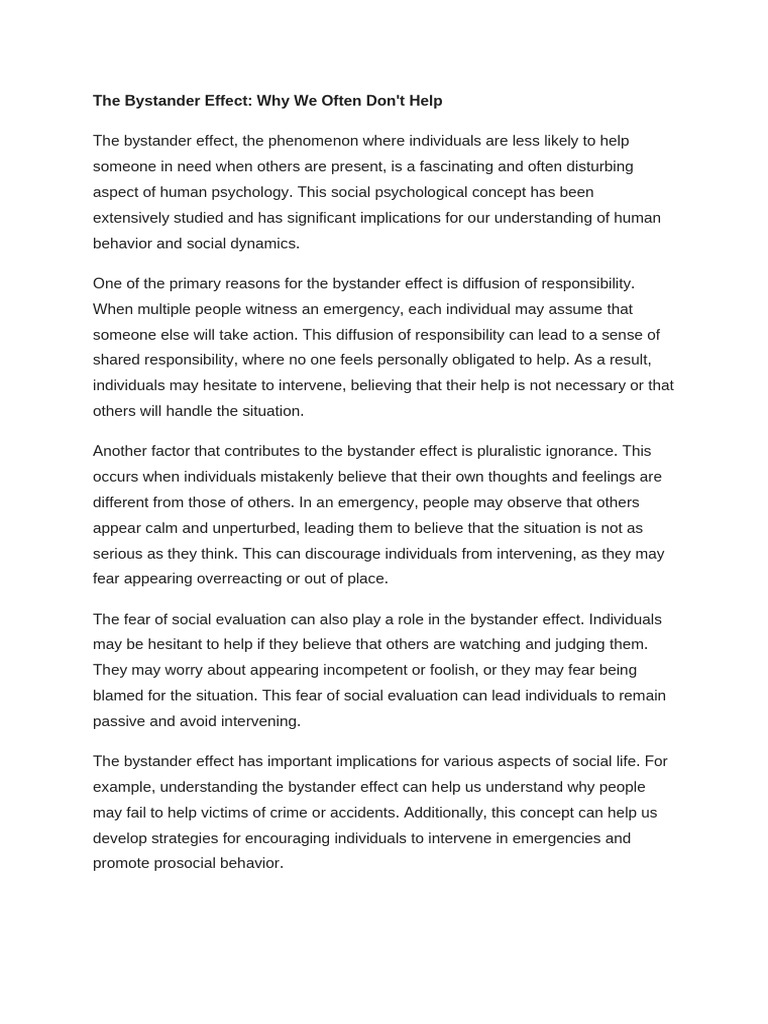 Bystander Effect Social Psych | PDF