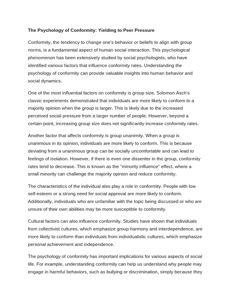 Peer Pressure Social Psych | PDF