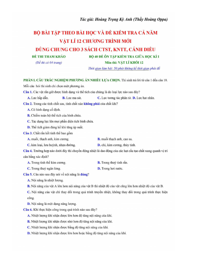 Vat Li 12 Bai Tap Va de Kiem Tra Theo Cau Truc Moi 2025 | PDF