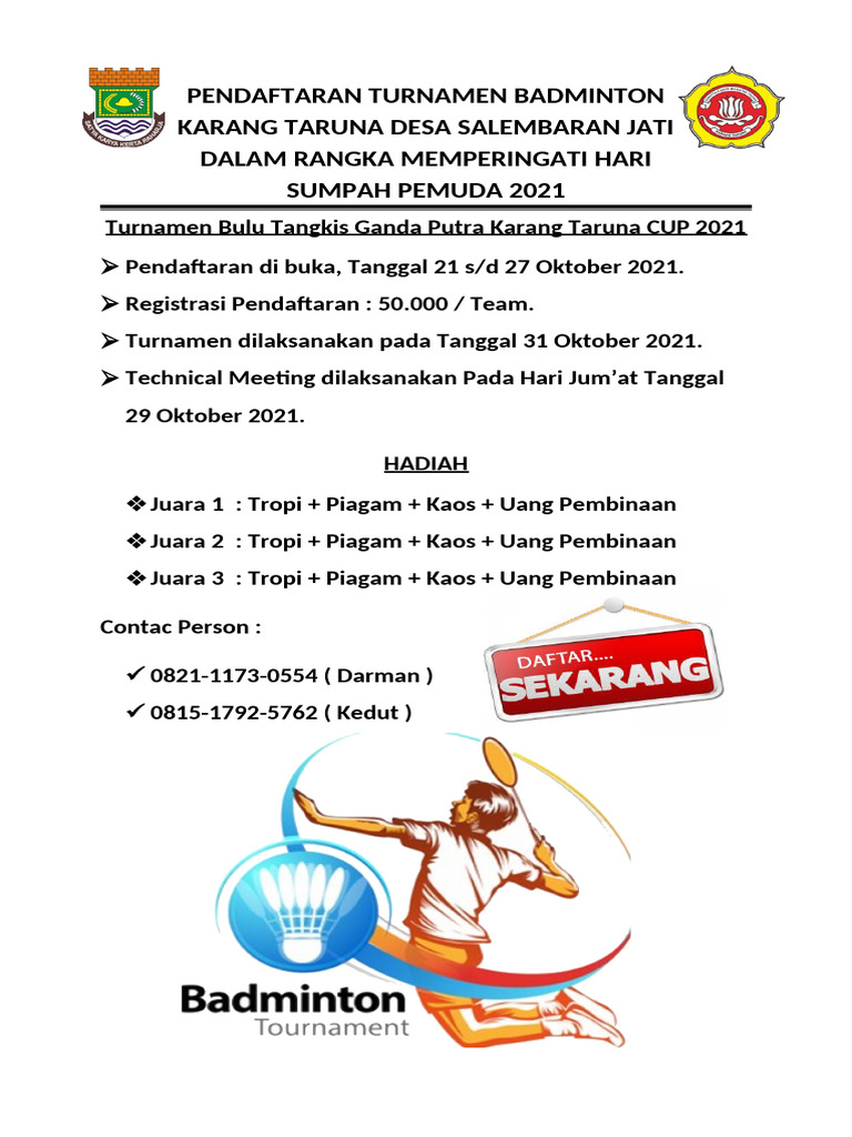 Pendaftaran Turnamen Badminton | PDF