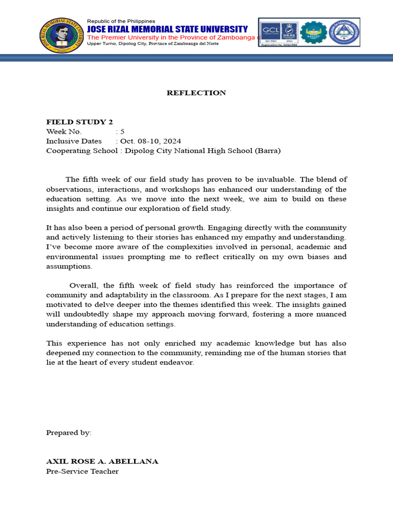 REFLECTION (5TH WEEK) | PDF