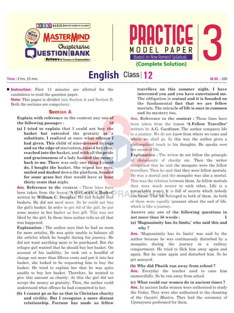 English 12 Practice Model Paper 3 | PDF